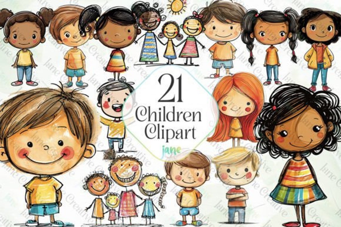 Hand-drawn Children Clipart Sublimation, Kids Clipart, Cute Children ...