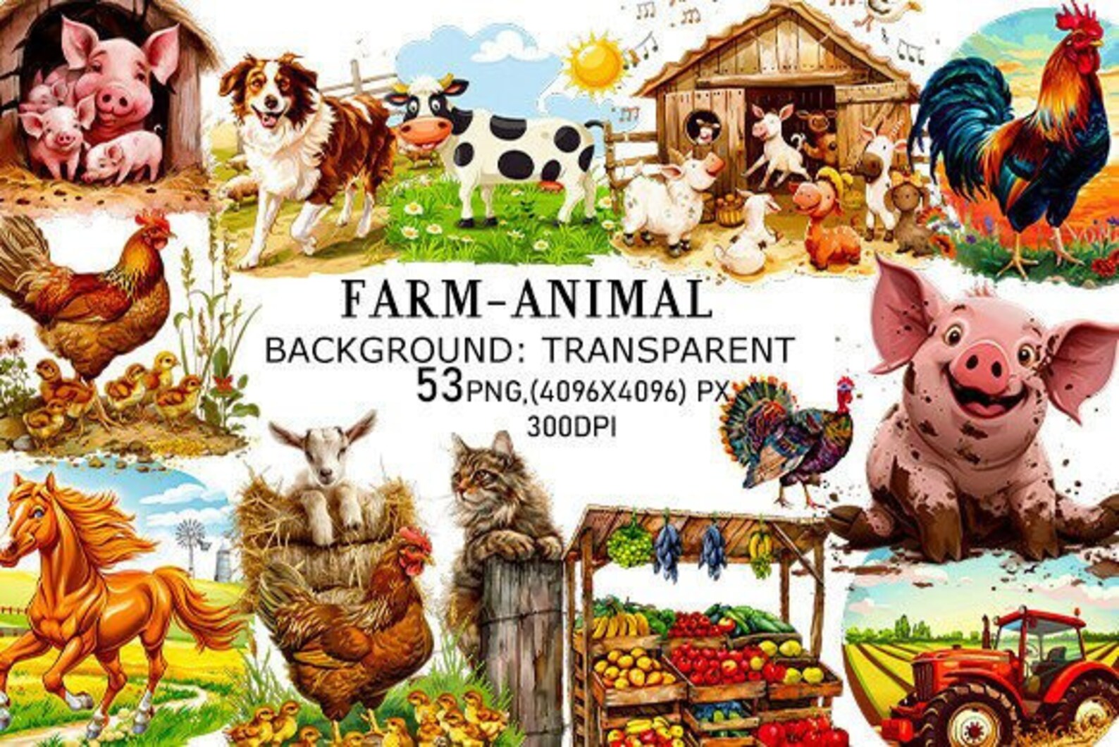 53 Farming Animal Clipart Bundle, High Quality Animal Farm Clipart, Cow ...