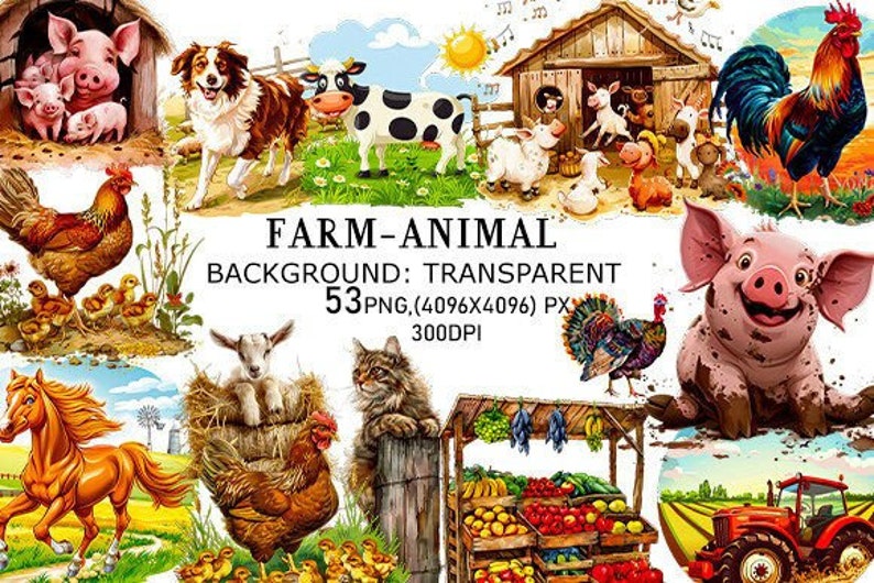 53 Farming Animal Clipart Bundle, High Quality Animal Farm Clipart, Cow ...