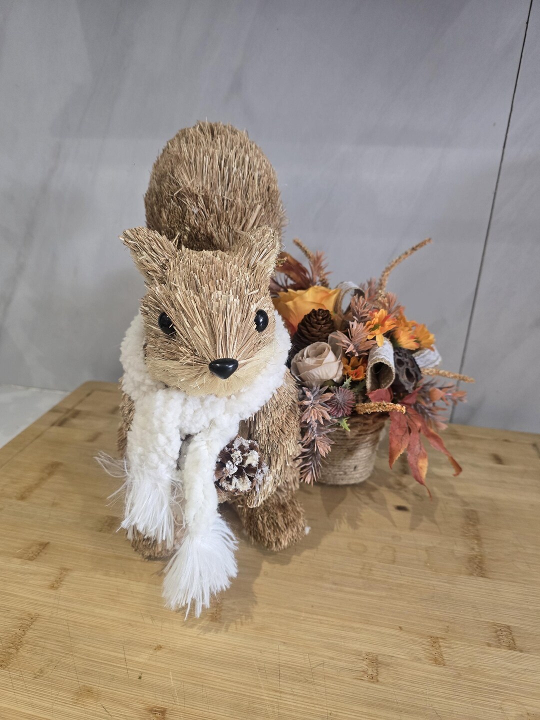 Natural Straw Standing Squirrel With Silk Flowers - Etsy