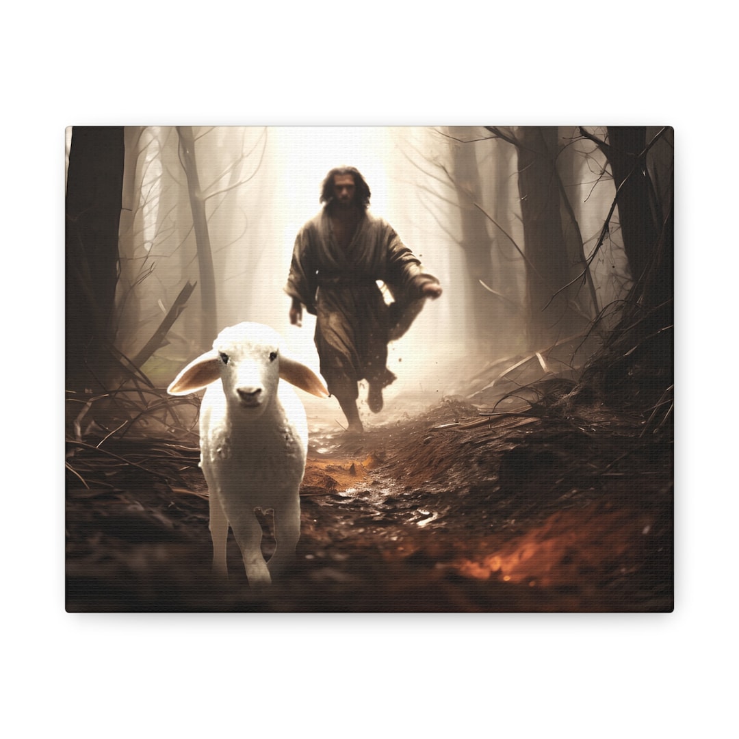 Jesus Canvas Art, Jesus Running After the Lost Sheep Art, Jesus Love ...