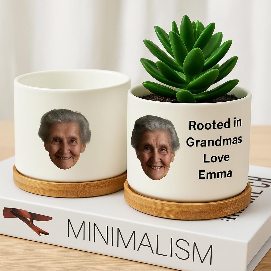 Personalised Mom Grandma Flower Pot, Custom Photo Plant Pot, Mother's ...