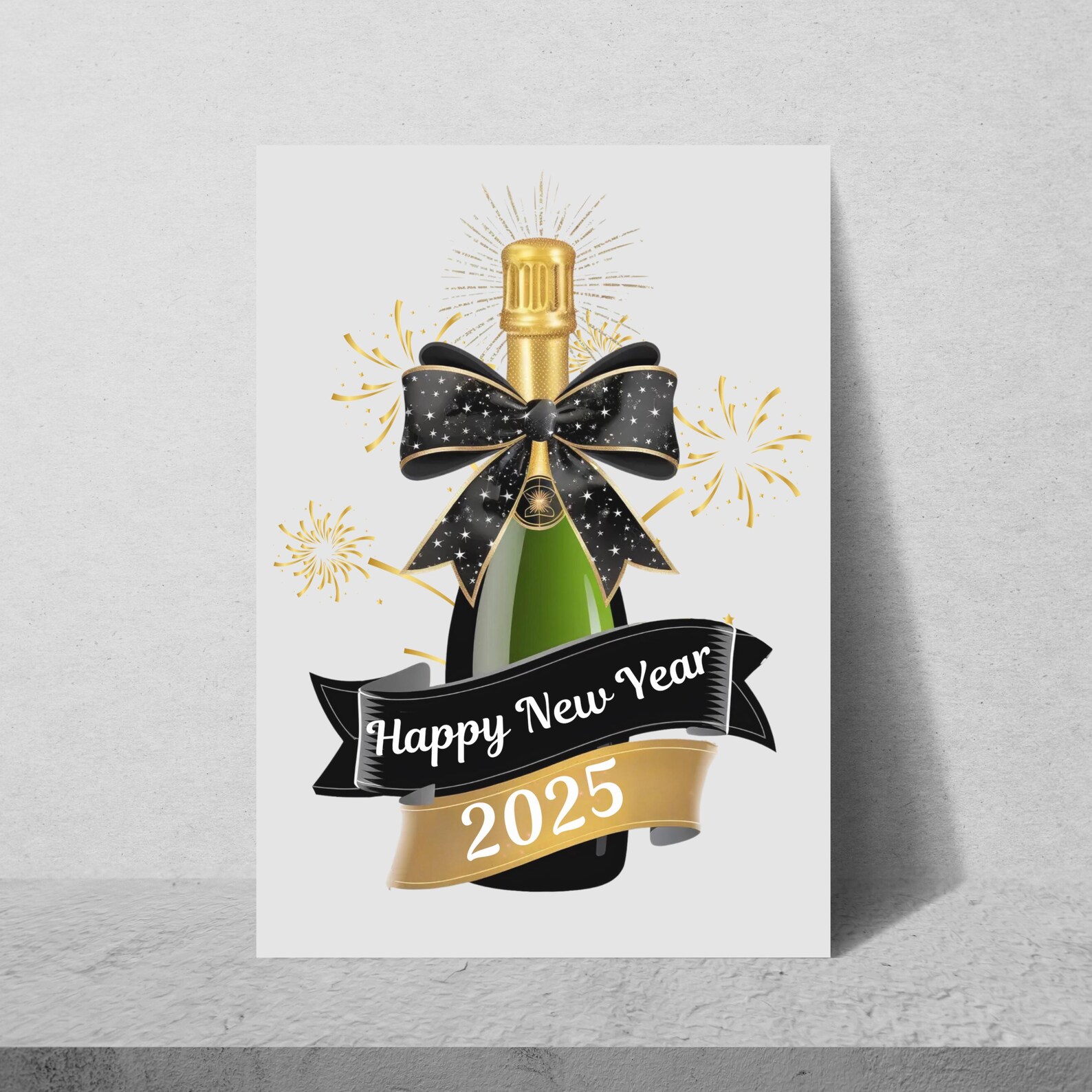 Happy New Year 2025 Card, New Year Eve Holiday Greeting Card, Handmade ...
