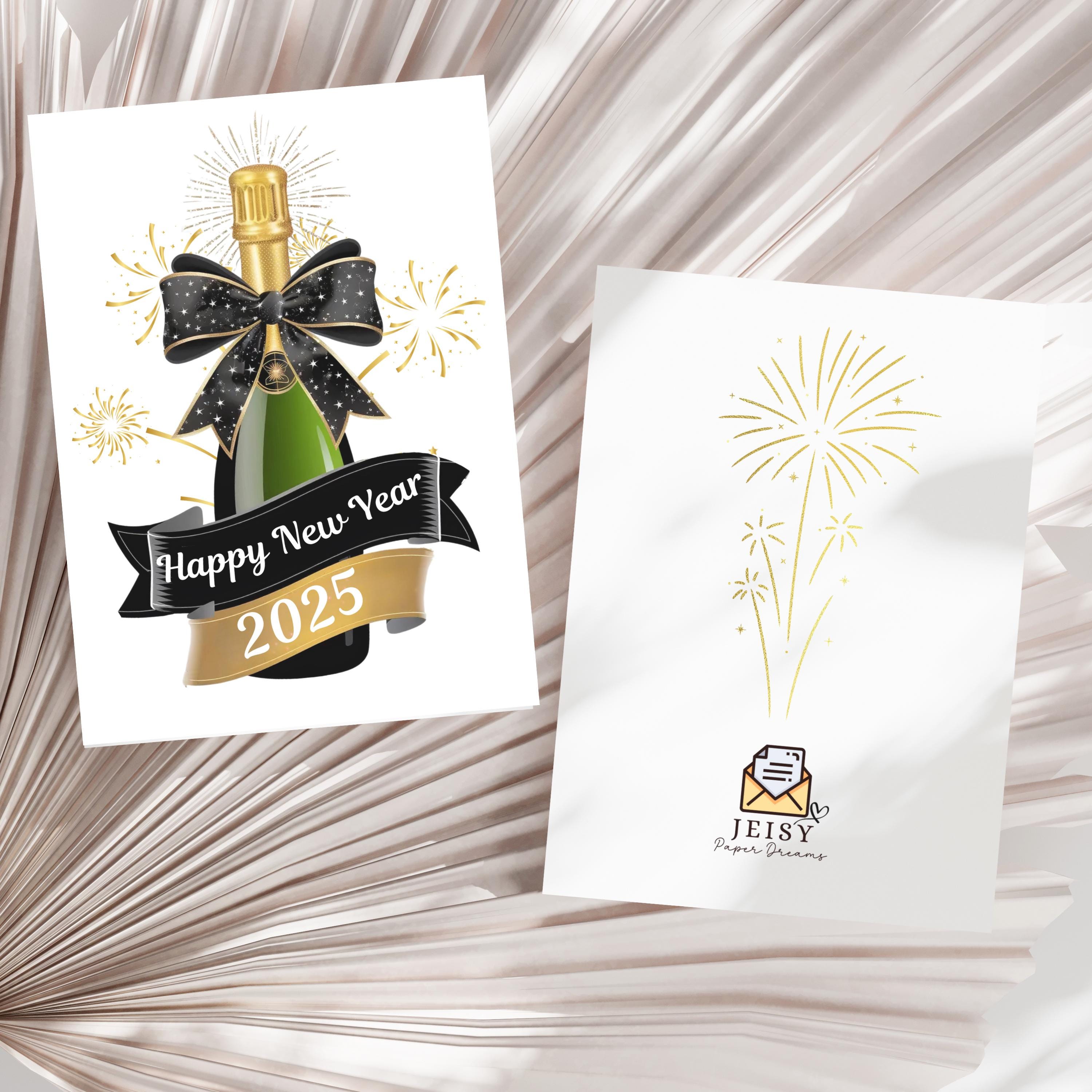 Happy New Year 2025 Card, New Year Eve Holiday Greeting Card, Handmade ...
