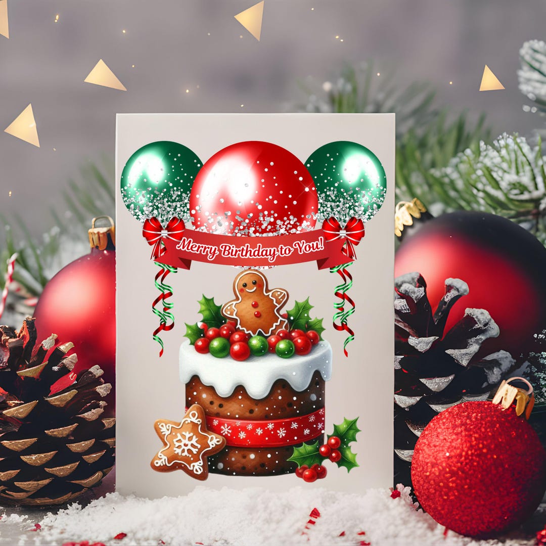 Birthday Christmas Card, Birthday Holiday Card With Message, Merry ...