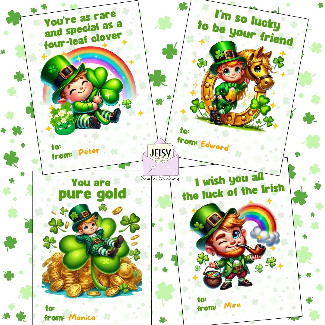 Personalized Children Cards, St. Patrick's Day Card for Kids, Classroom ...