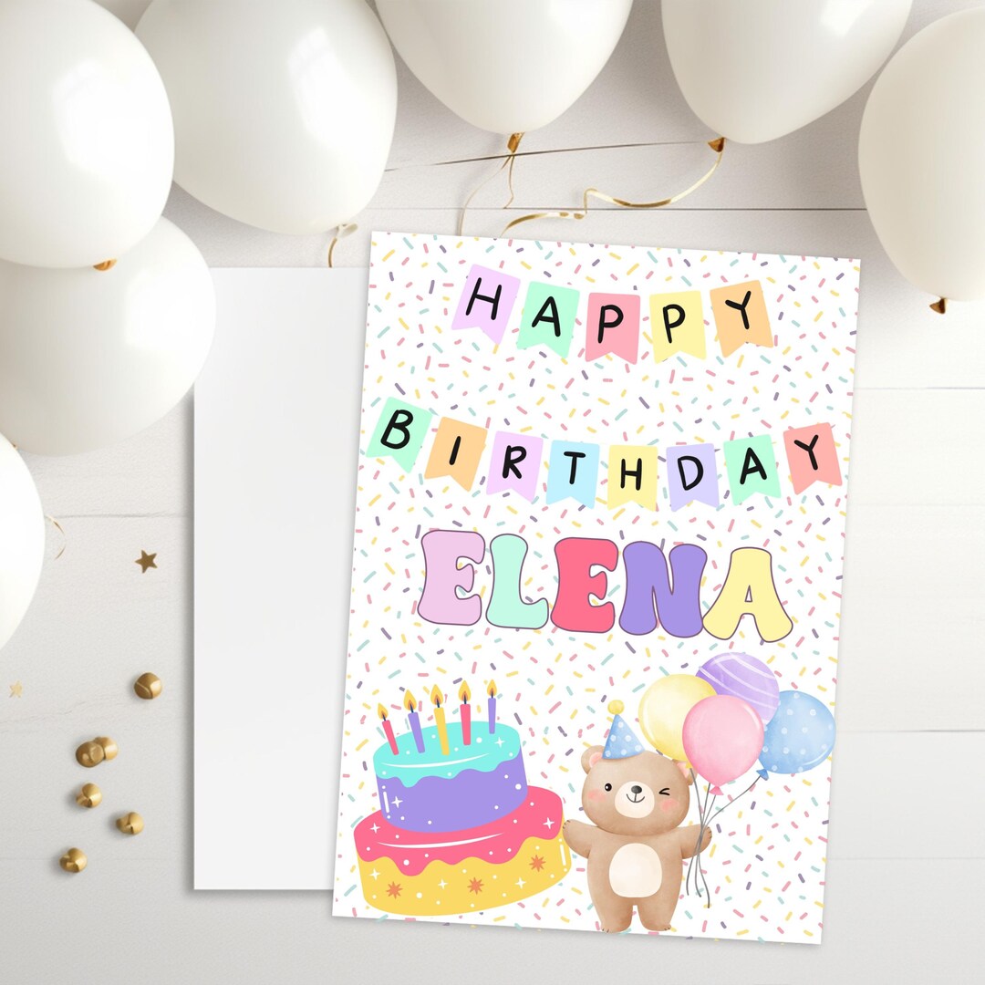 Custom Kids Birthday Greeting Card, Personalized Cute Birthday Card for ...