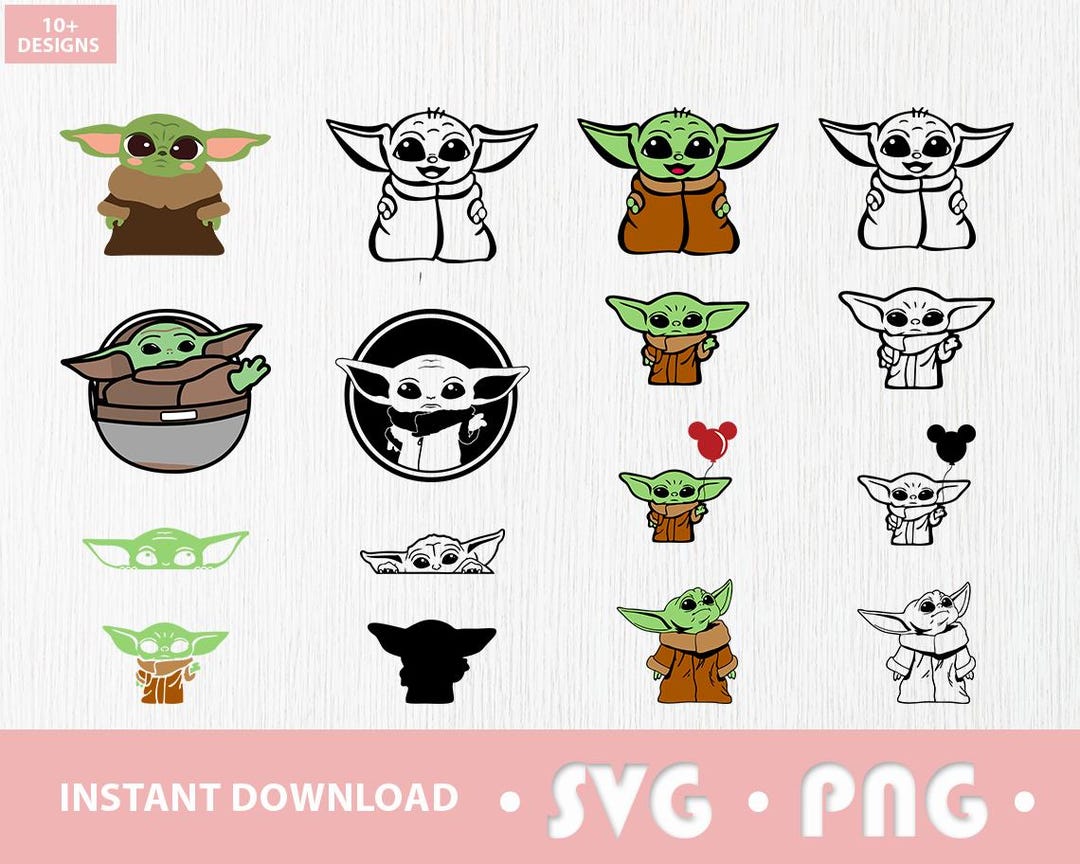 Baby Yoda SVG PNG Vector CUT File , Clipart , Love Heart, Outline ...
