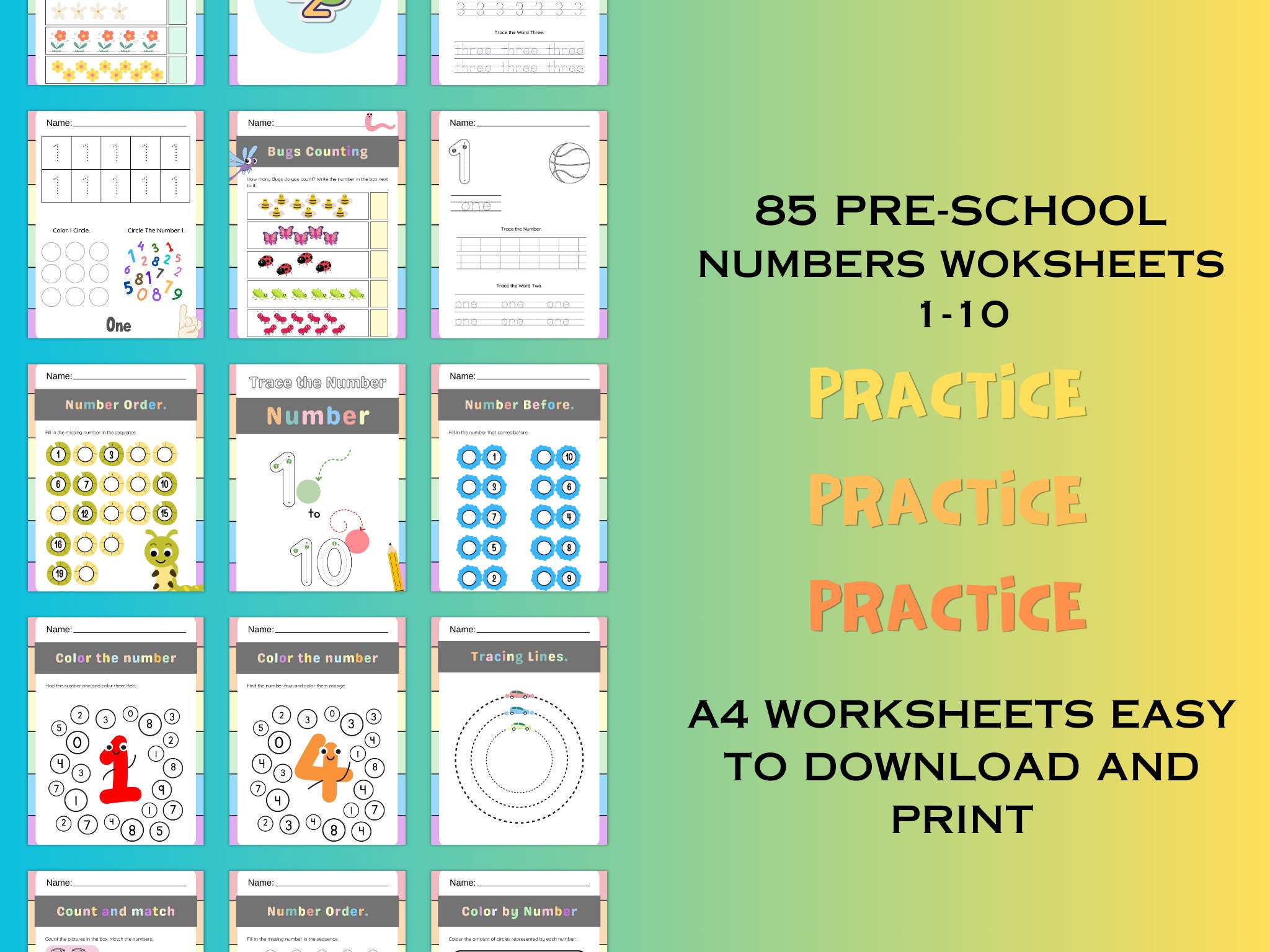 85 PAGES Pre-school NUMBERS WOKSHEETS | Printable Activity Worksheets ...
