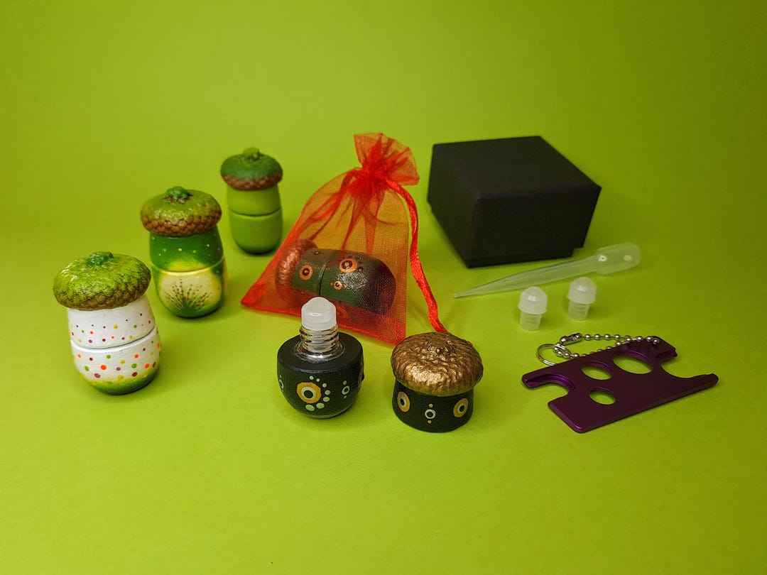 Handmade Wooden Acorn Roll-on Perfume Bottle: Refillable, Light Weight ...