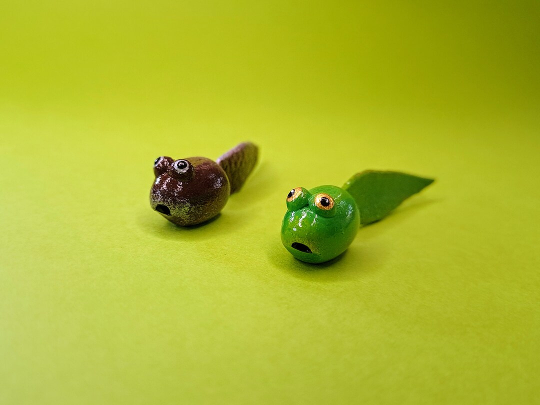 Wooden Tiny, Cute Tadpole, Set of 2 Figurines, Miniatures, With ...