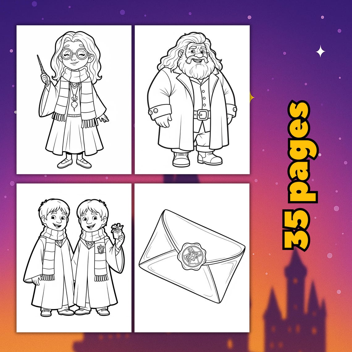 Wizard School Adventures Coloring Book | 35 Magical Pages for Kids ...