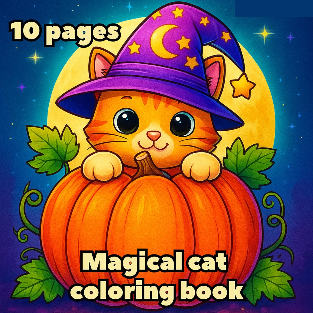 Magical Cat Coloring Book | Wizard Cat Printable Pages, Cute Witchy Cat ...
