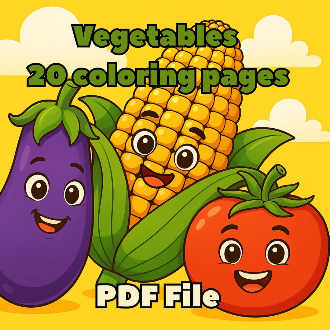 Cute Vegetable Coloring Pages PDF | 20 Funny Veggies With Faces - Etsy