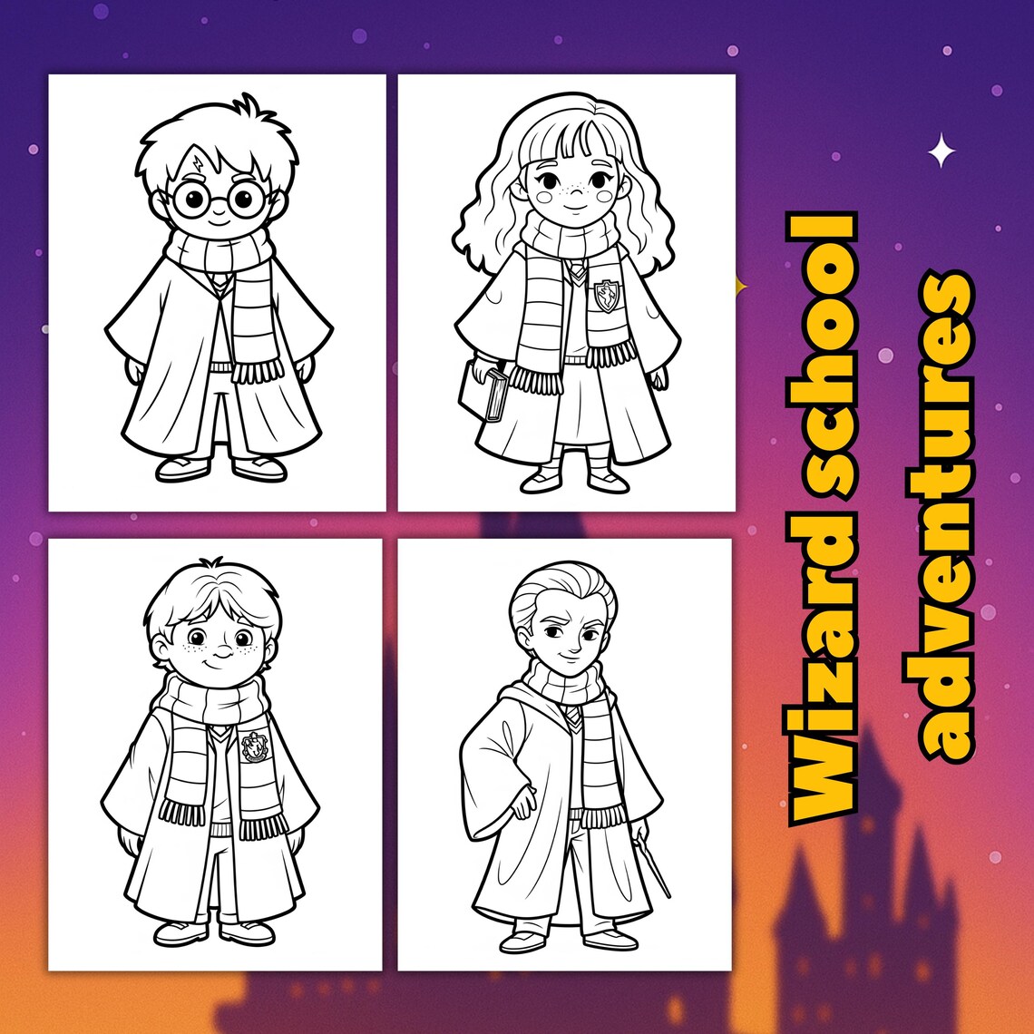 Wizard School Adventures Coloring Book | 35 Magical Pages for Kids ...