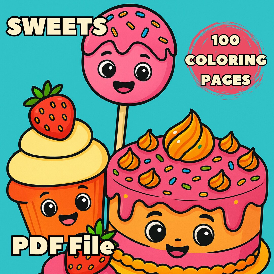 Candy Coloring Pages PDF | 100 Cute Kawaii Sweets With Faces ...