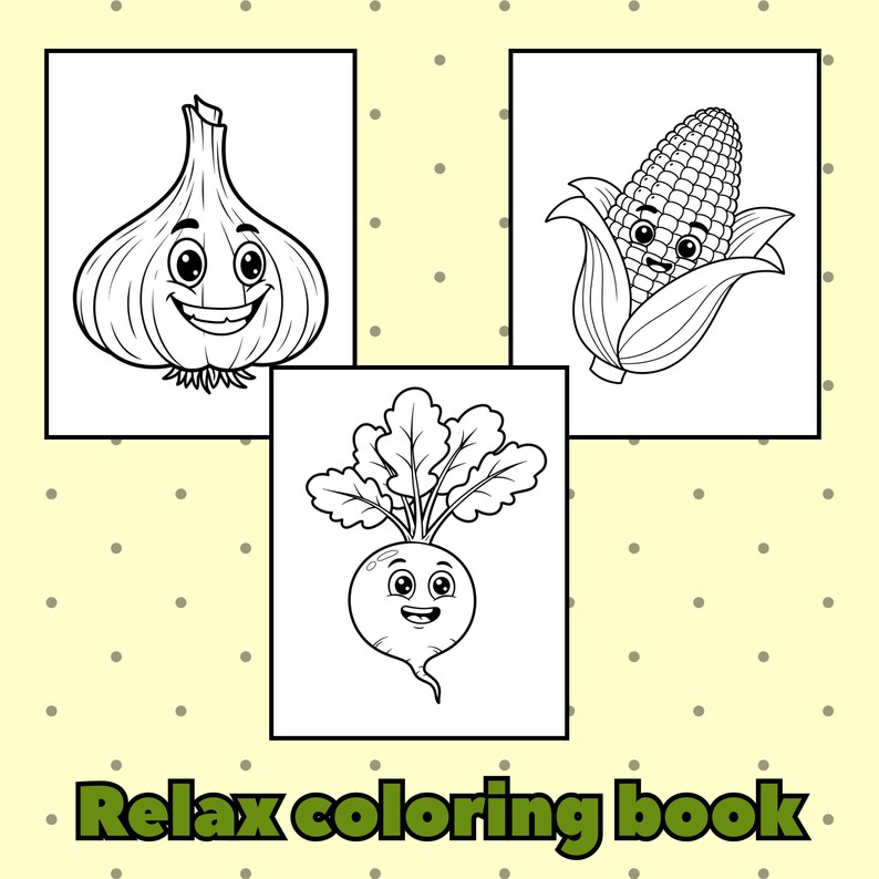 Cute Vegetable Coloring Pages PDF | 20 Funny Veggies With Faces - Etsy