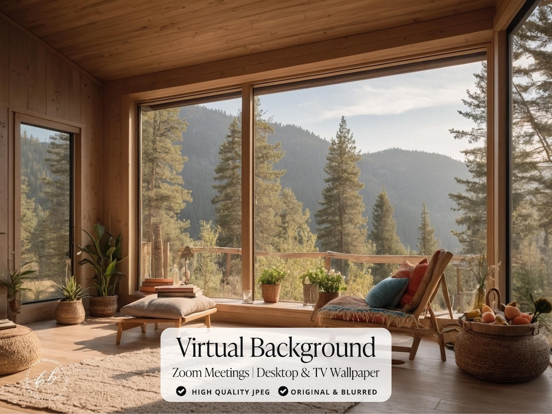 Cozy Cabin Virtual Background, Bookshelf Background, Virtual Wall ...