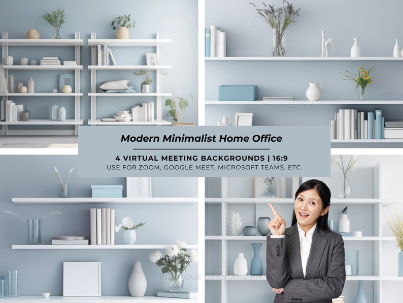 Blue Modern Minimalist Shelves, Zoom Home Office Background ...