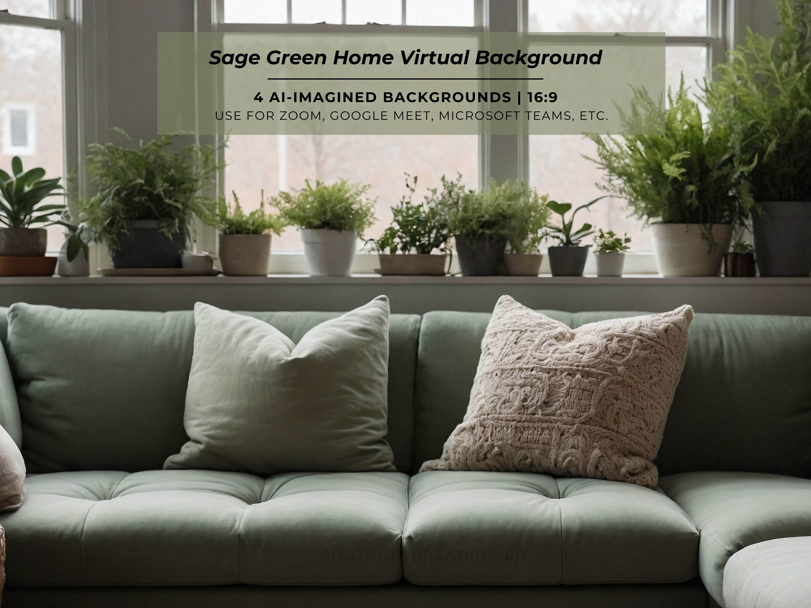 Sage Green Cozy, Windowseat Zoom Home Office Background, Professional ...