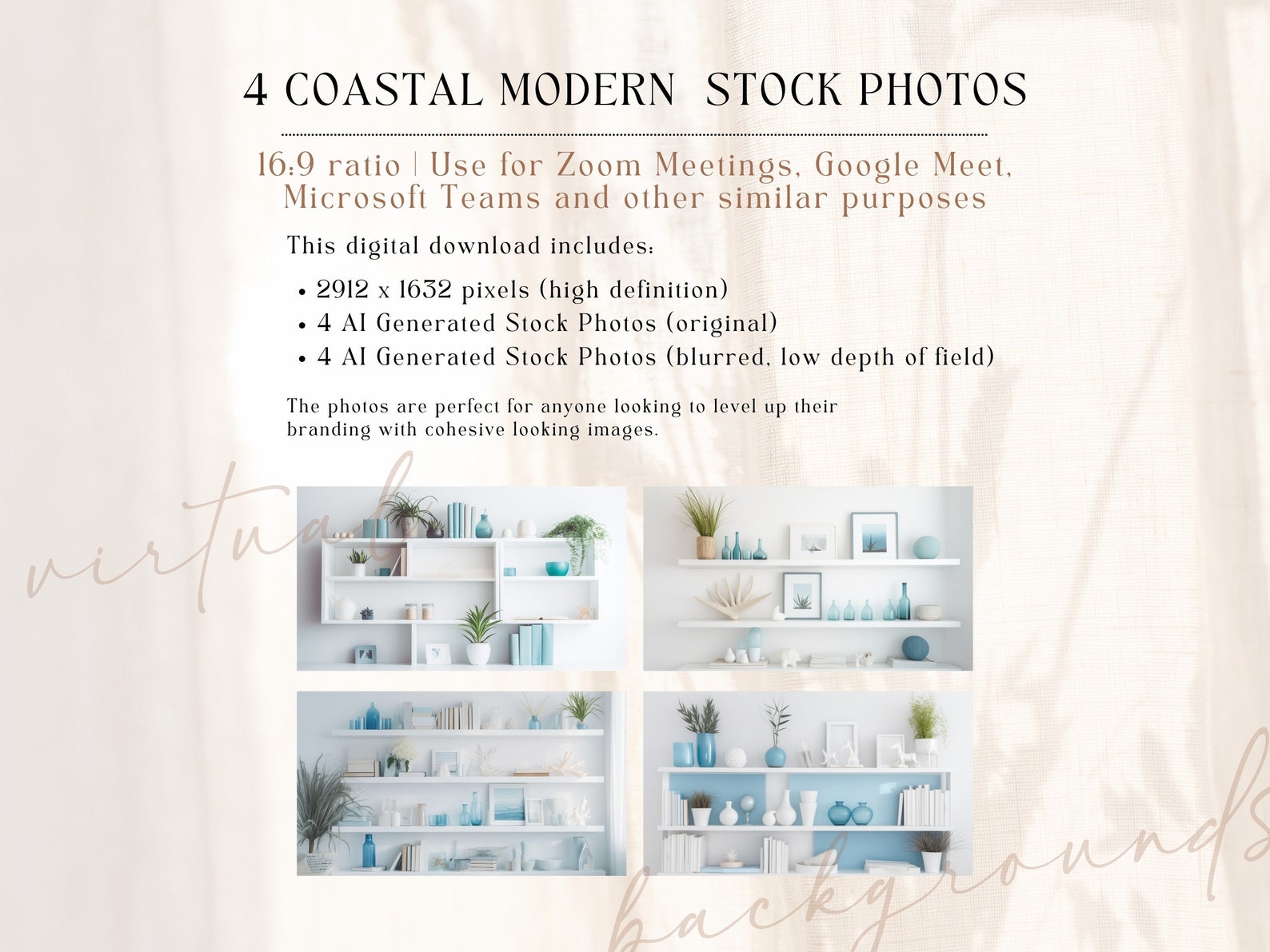 Coastal Modern Aesthetic, Zoom Home Office Background, Professional ...