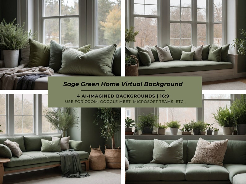 Sage Green Cozy, Windowseat Zoom Home Office Background, Professional ...