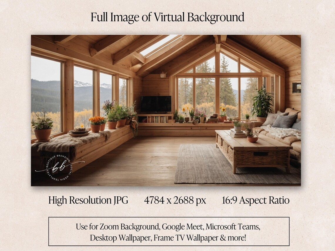 Cozy Cabin Virtual Background, Bookshelf Background, Virtual Wall ...