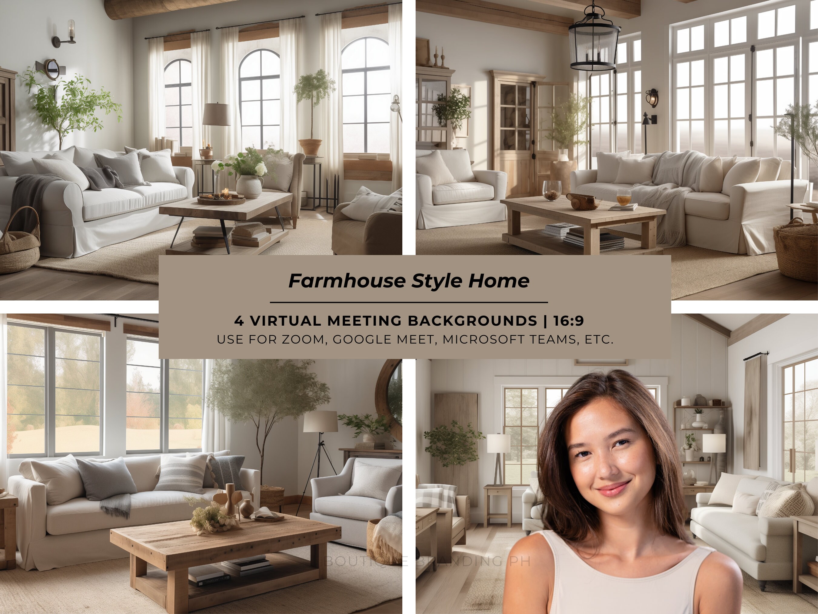 Farmhouse Home Office Zoom Backgrounds, Modern Virtual Meeting (digital ...