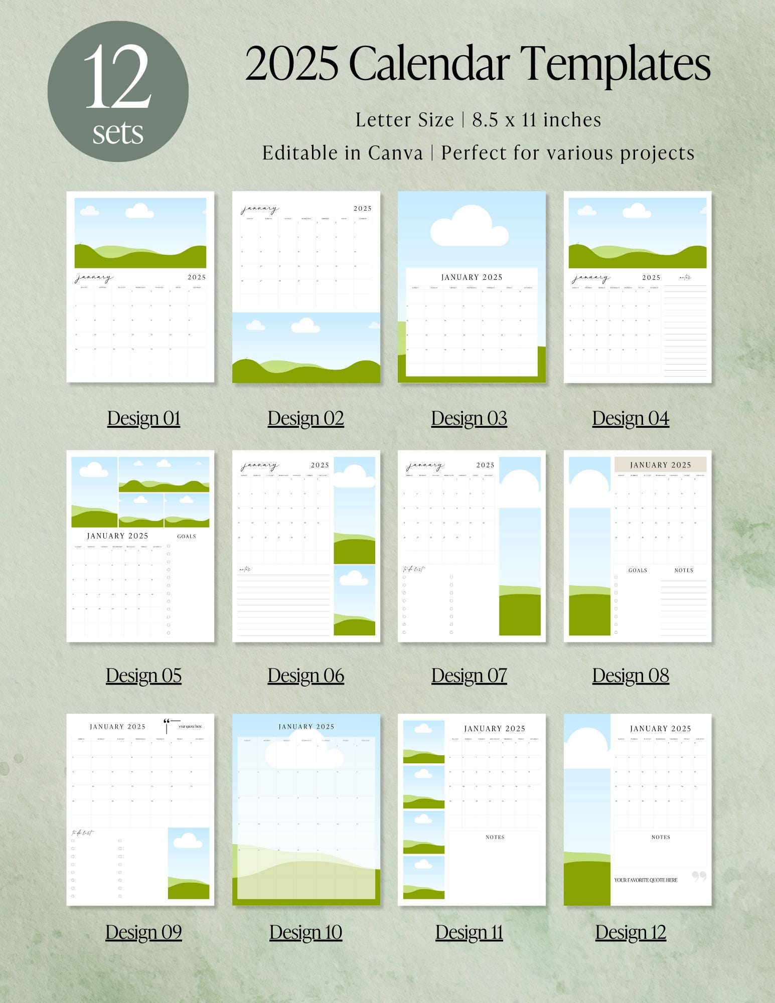 Editable 2025 Calendar Templates, Fully Editable, Personalize in Canva ...