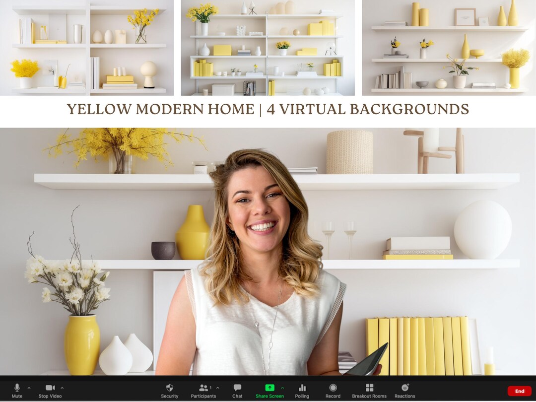 Yellow Modern Minimalist Shelves, Zoom Home Office Background ...