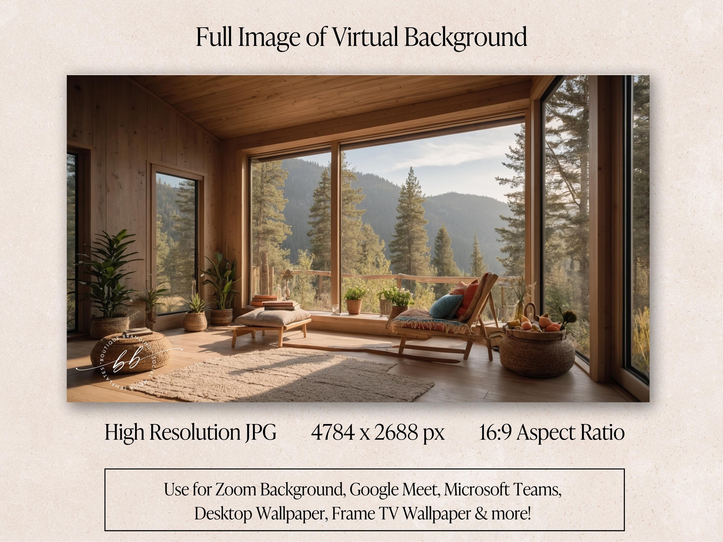 Cozy Cabin Virtual Background, Bookshelf Background, Virtual Wall ...
