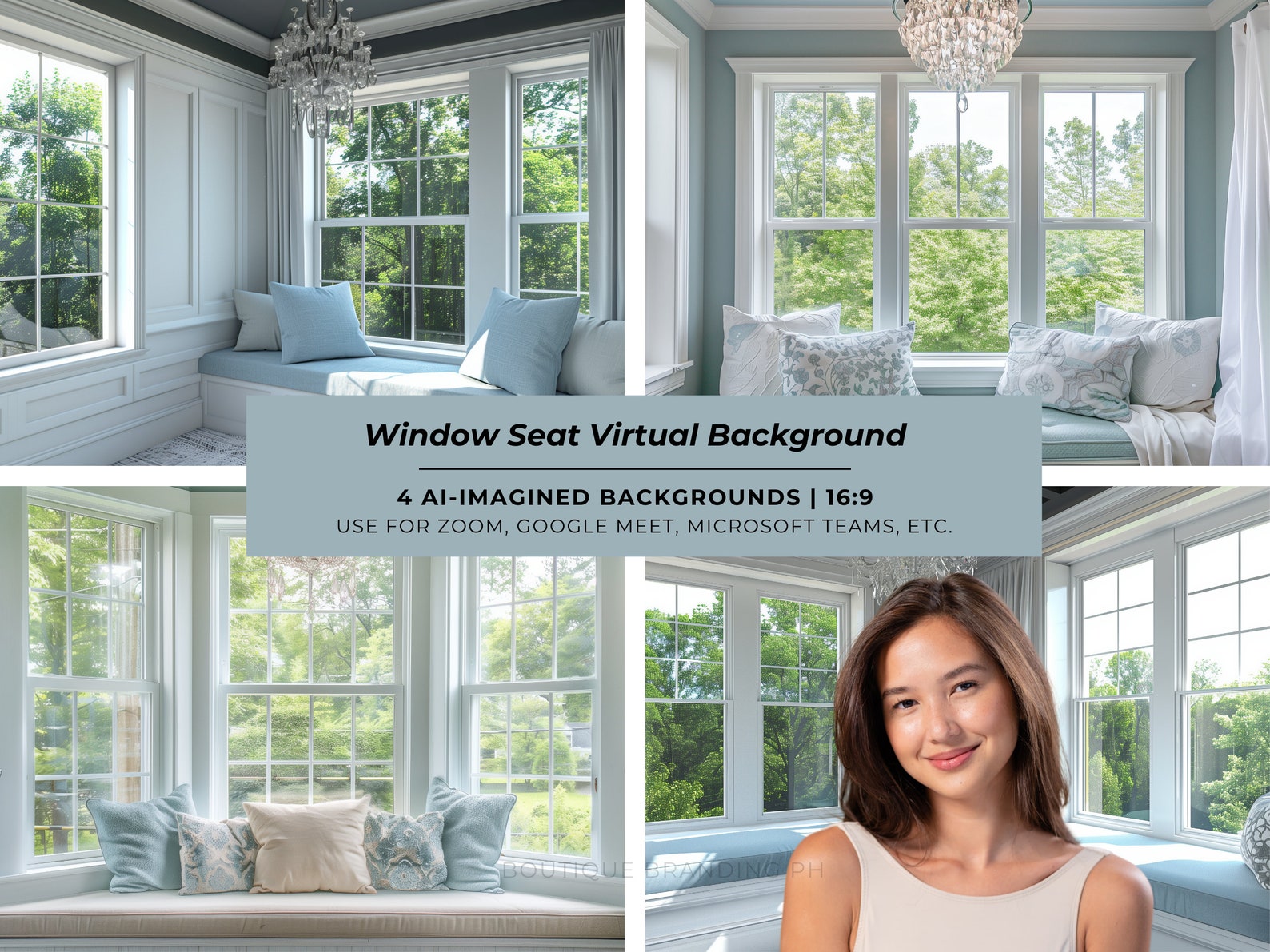 Window Seat Cozy Blue, Aesthetic Zoom Home Office Background ...