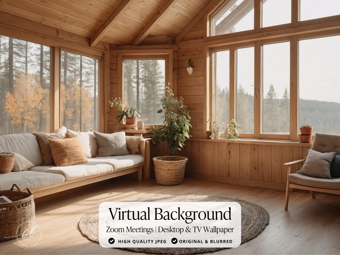 Cozy Cabin Virtual Background, Bookshelf Background, Virtual Wall ...