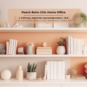 Peach Boho Chic Shelves, Plants Zoom Home Office Background ...