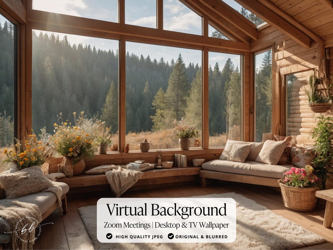 Cozy Cabin Virtual Background, Bookshelf Background, Virtual Wall ...