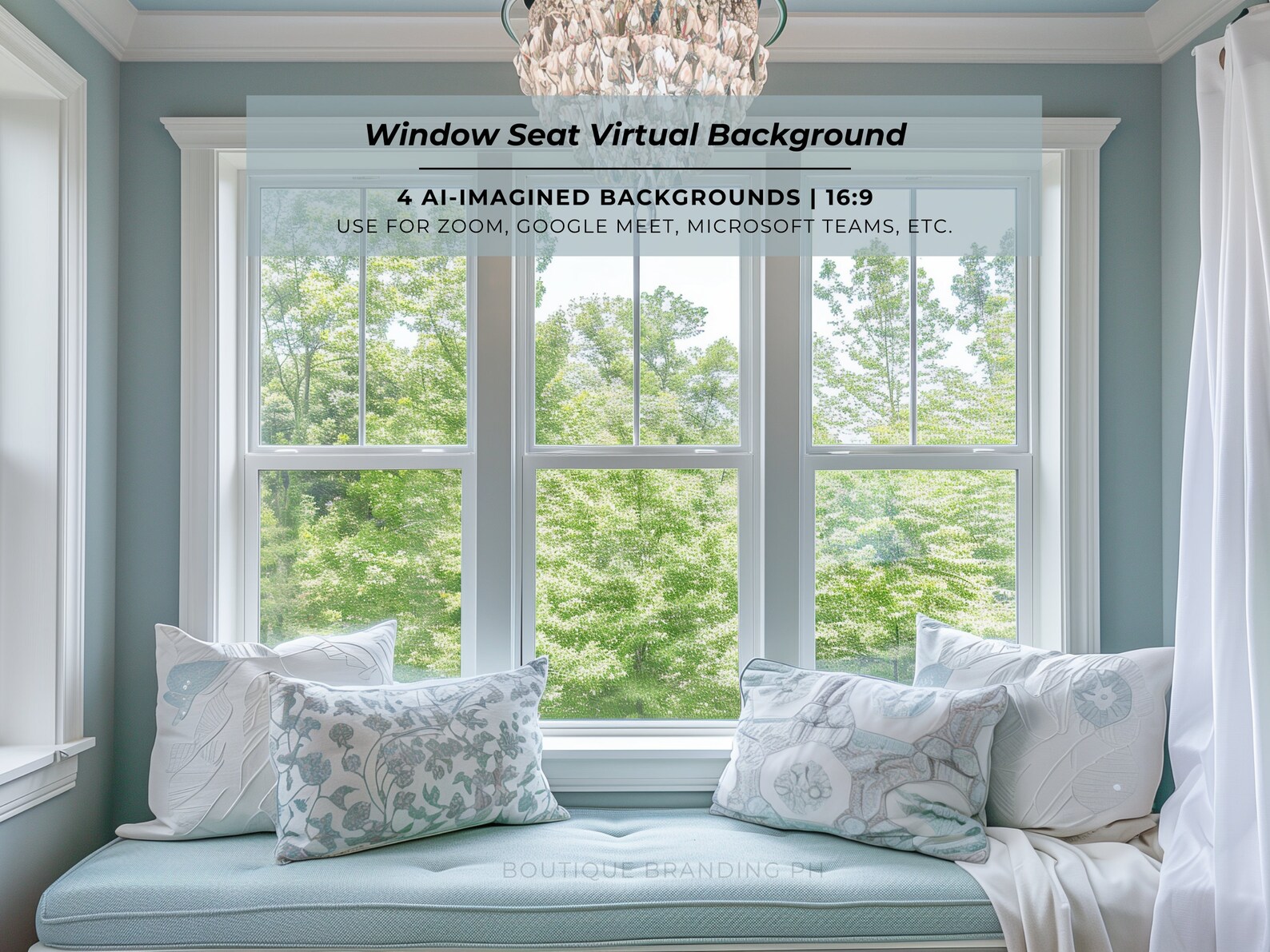 Window Seat Cozy Blue, Aesthetic Zoom Home Office Background ...