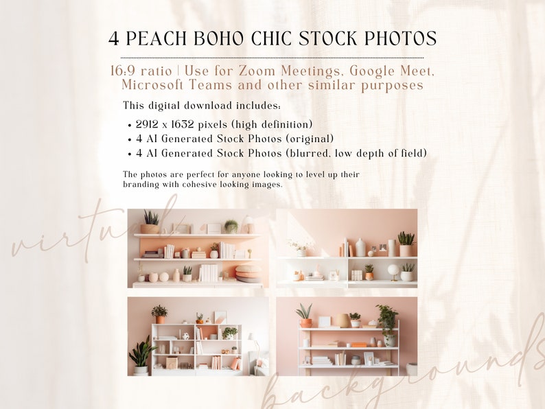 Peach Boho Chic Shelves, Plants Zoom Home Office Background ...