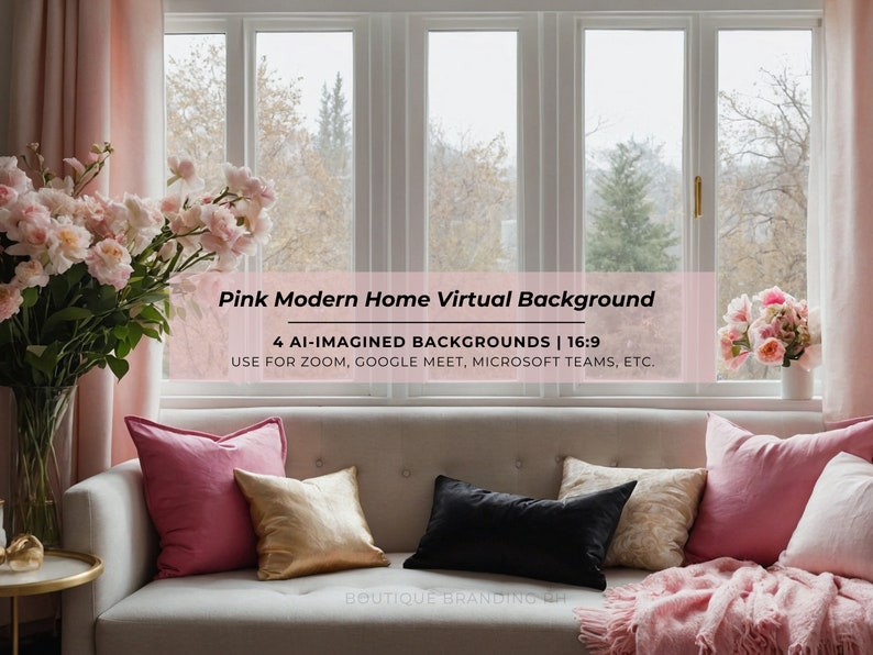 Pink Modern Home, Windowseat Zoom Home Office Background, Professional ...