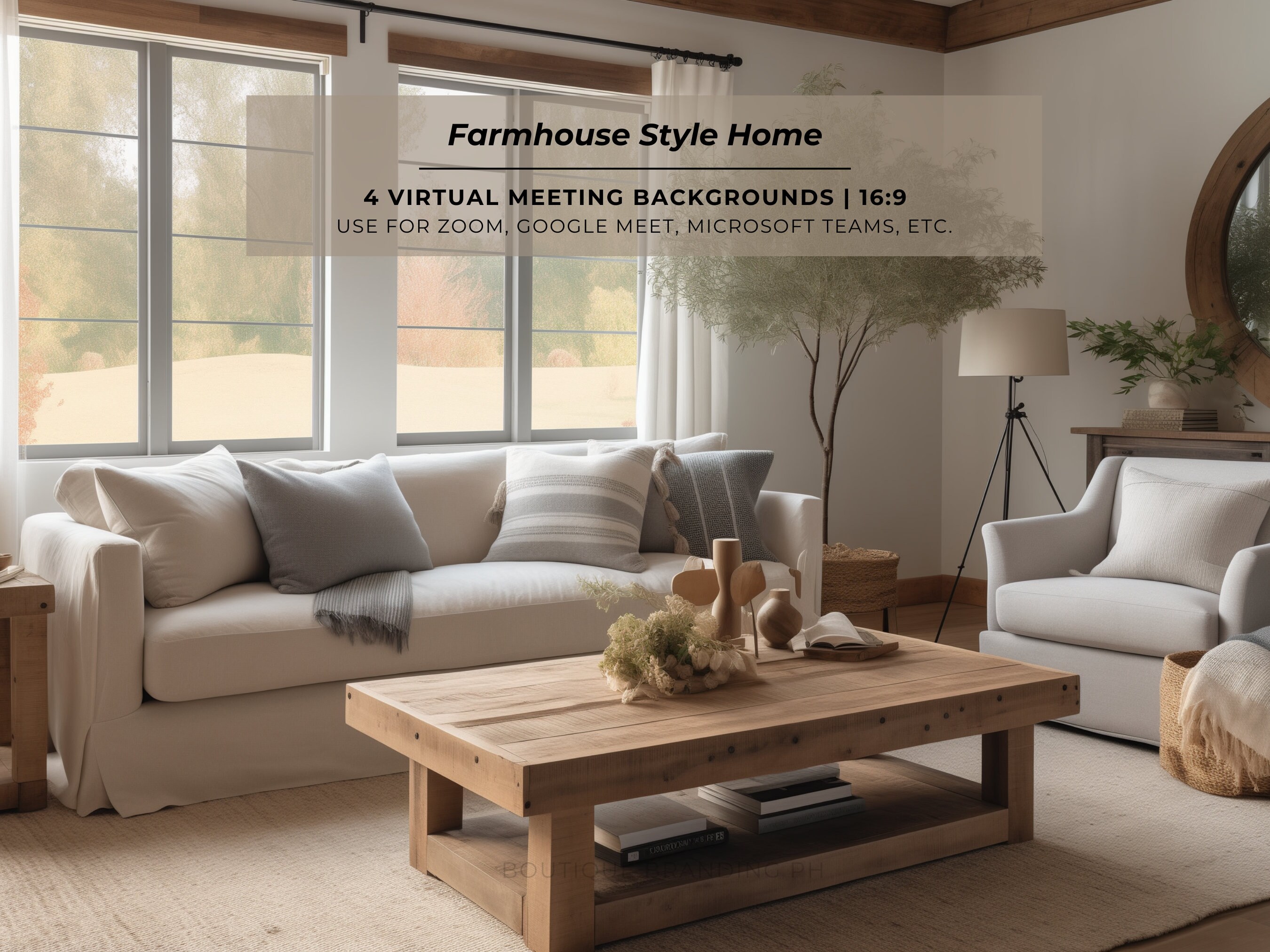 Farmhouse Home Office Zoom Backgrounds, Modern Virtual Meeting (digital ...