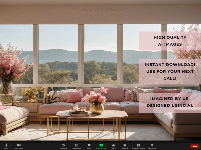 Pink Modern Home, Windowseat Zoom Home Office Background, Professional ...