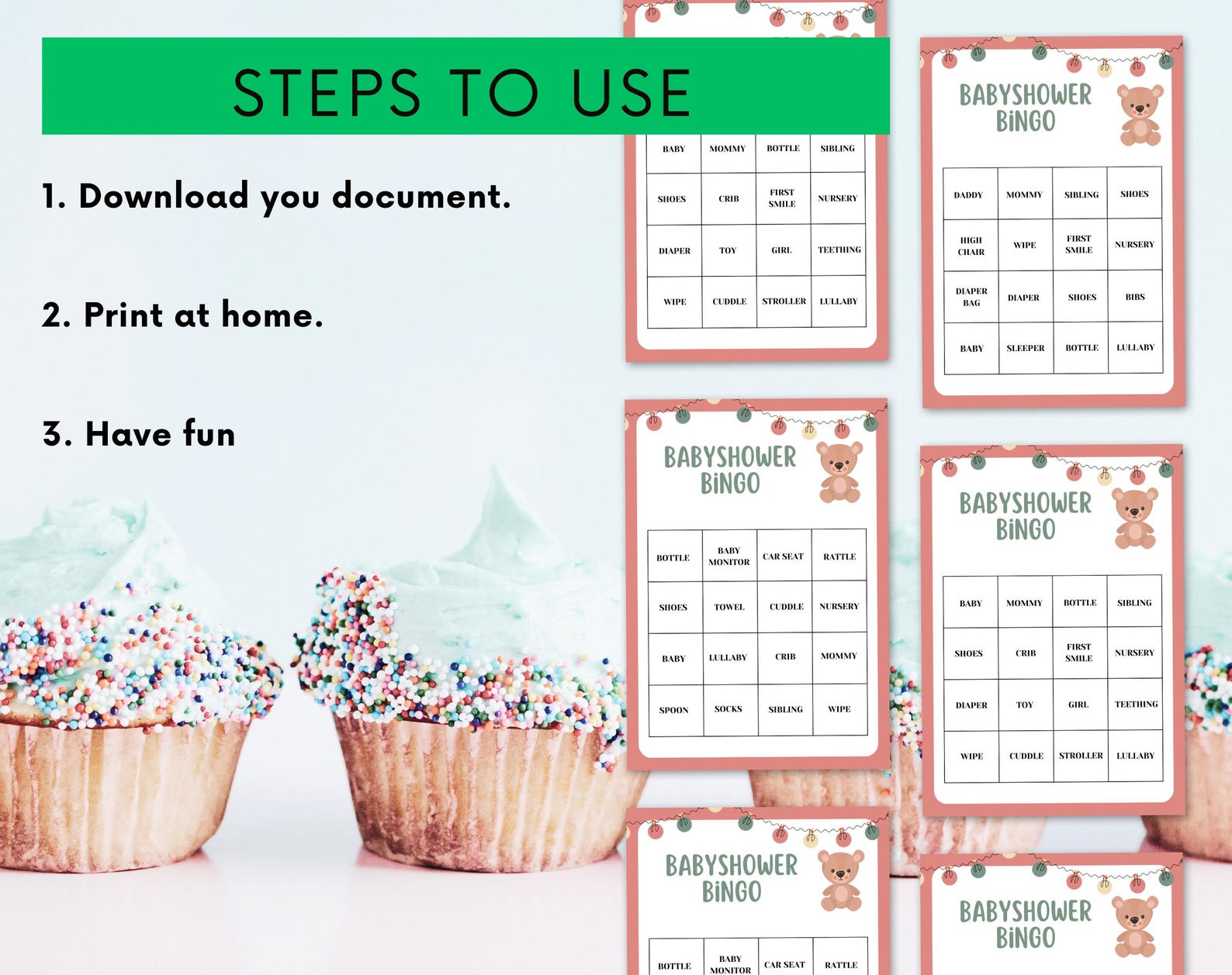 Baby Bingo Printable Bear Pink Girl Baby Shower Activity Teddy ...