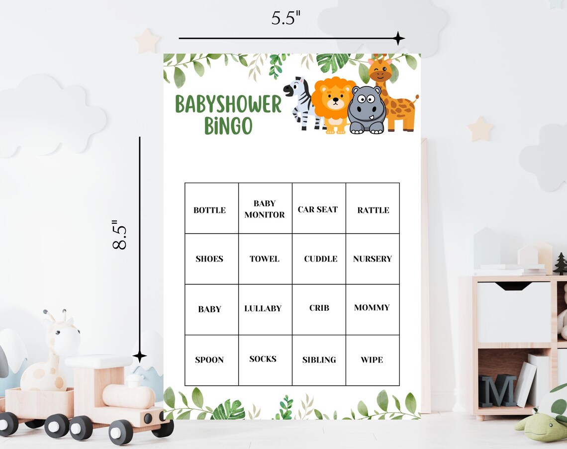 Printable Safari Baby Bingo Party Set Unique Shower Game Template ...