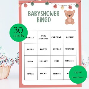 Baby Bingo Printable Bear Pink Girl Baby Shower Activity Teddy ...