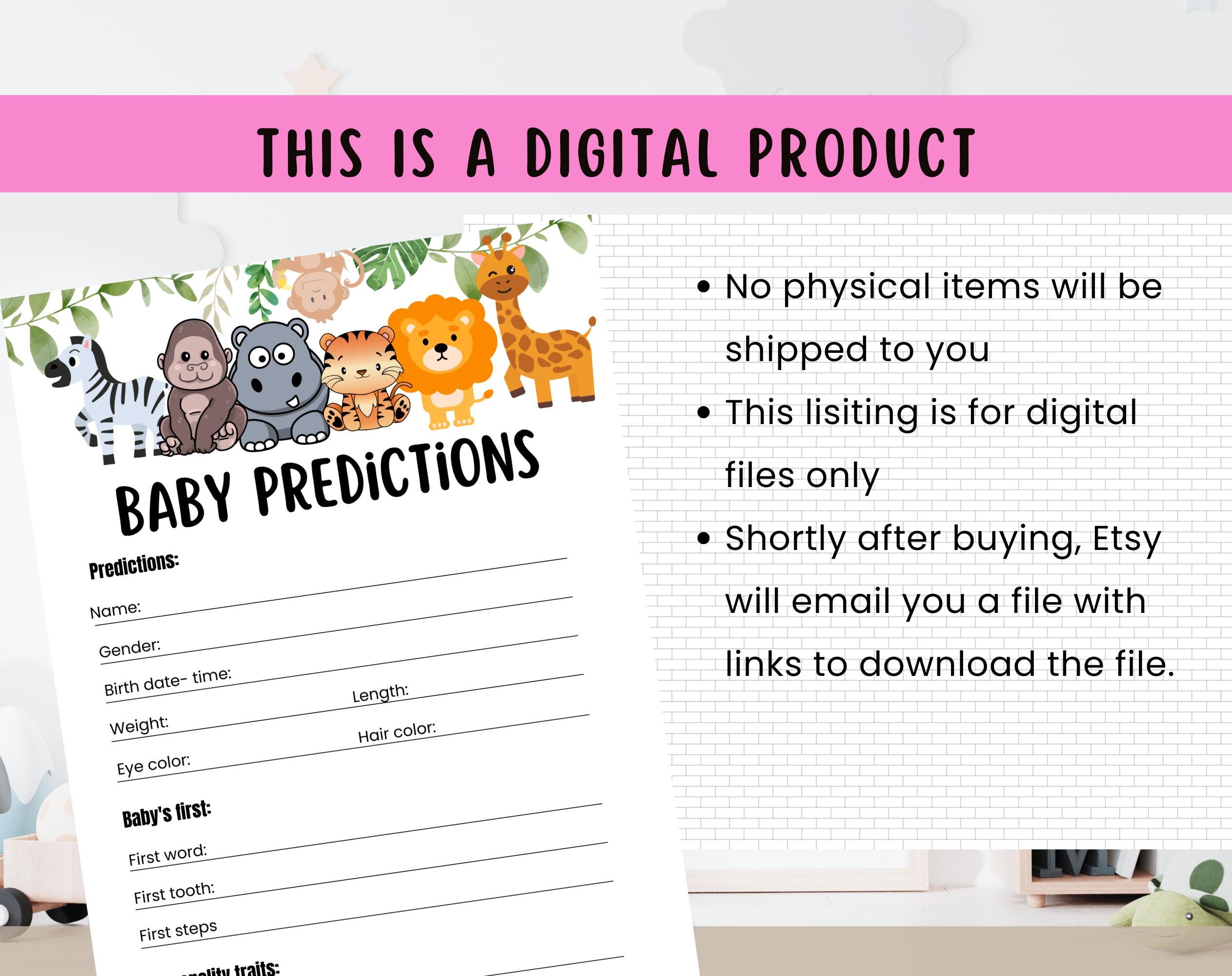 Printable Predictions and Advice Cards Baby Shower Game Safari Animals ...