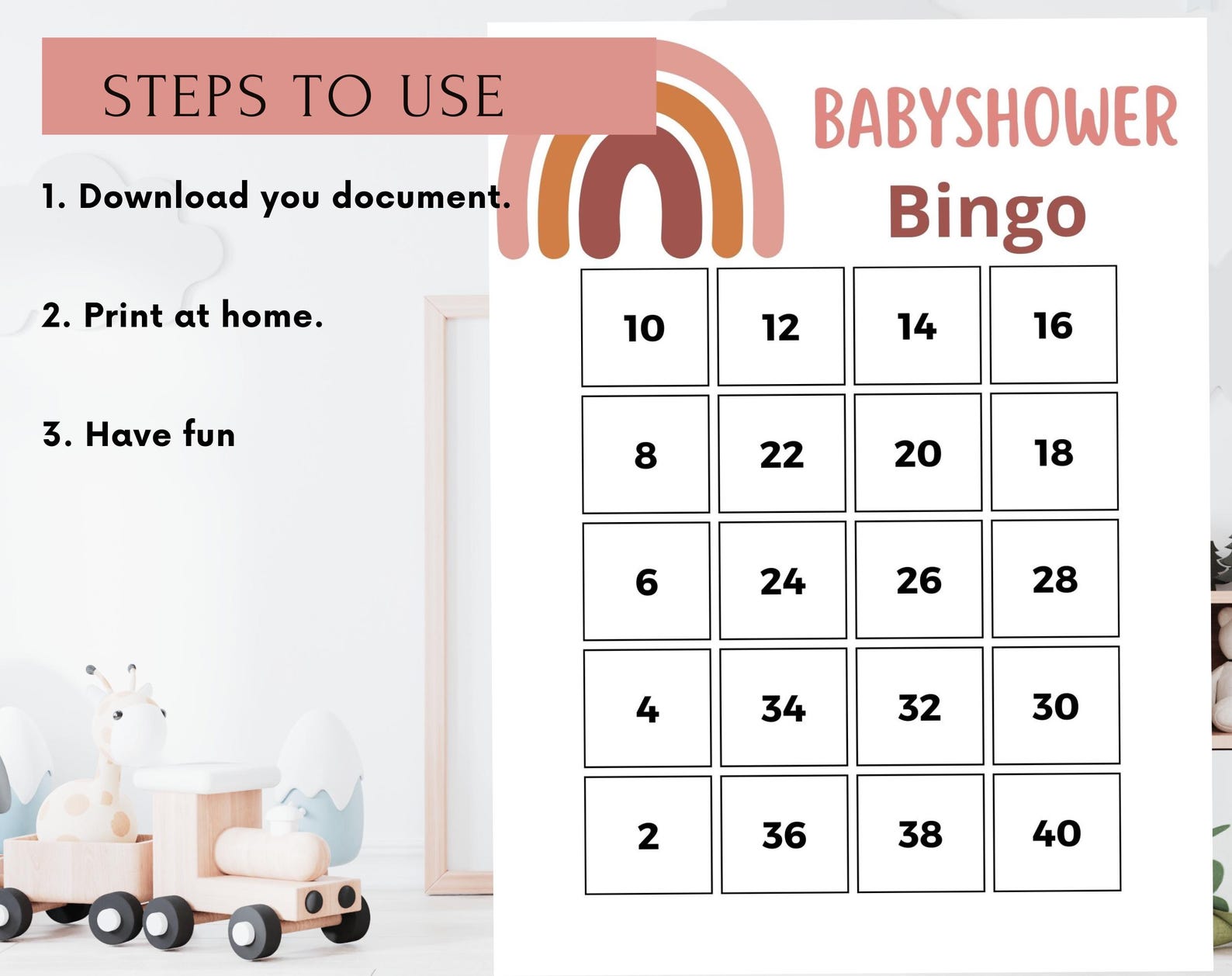 30 Unique Bingo Cards for Baby Bingo Game Pink Template Girl Shower Activity Rainbow Download ...