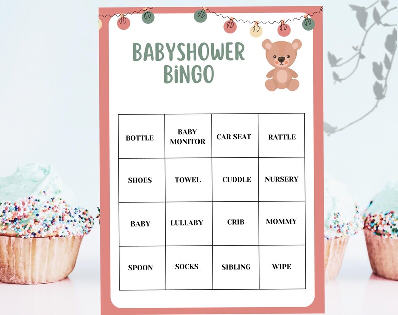 Baby Bingo Printable Bear Pink Girl Baby Shower Activity Teddy ...
