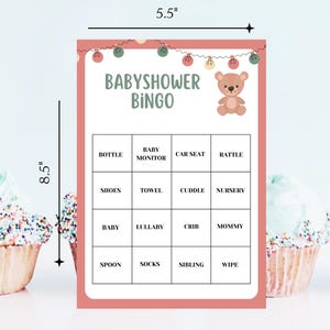Baby Bingo Printable Bear Pink Girl Baby Shower Activity Teddy ...