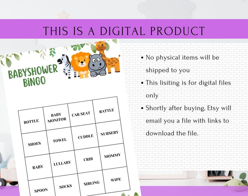 Printable Safari Baby Bingo Party Set Unique Shower Game Template ...