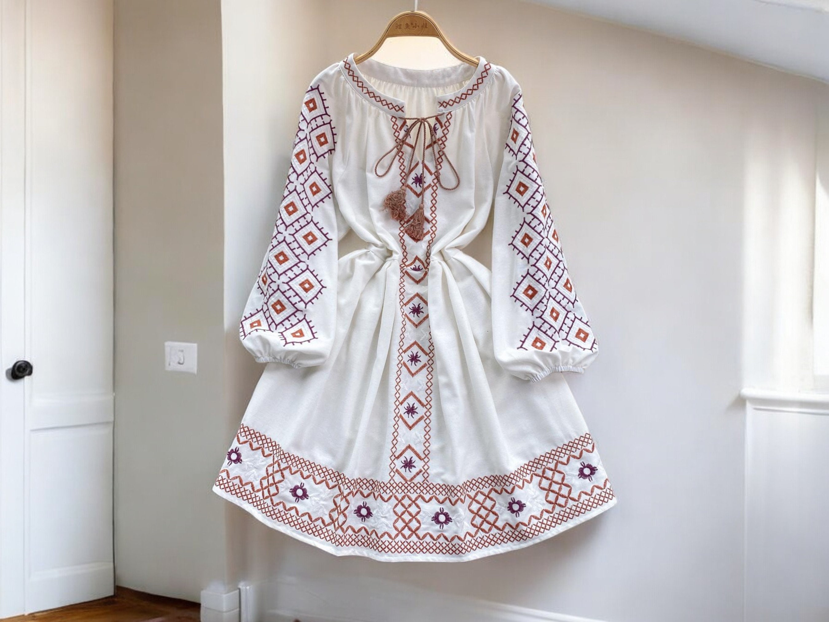 Women's Boho Dress | Loose Puff Sleeves | Fashionable Lace-up Clothing ...
