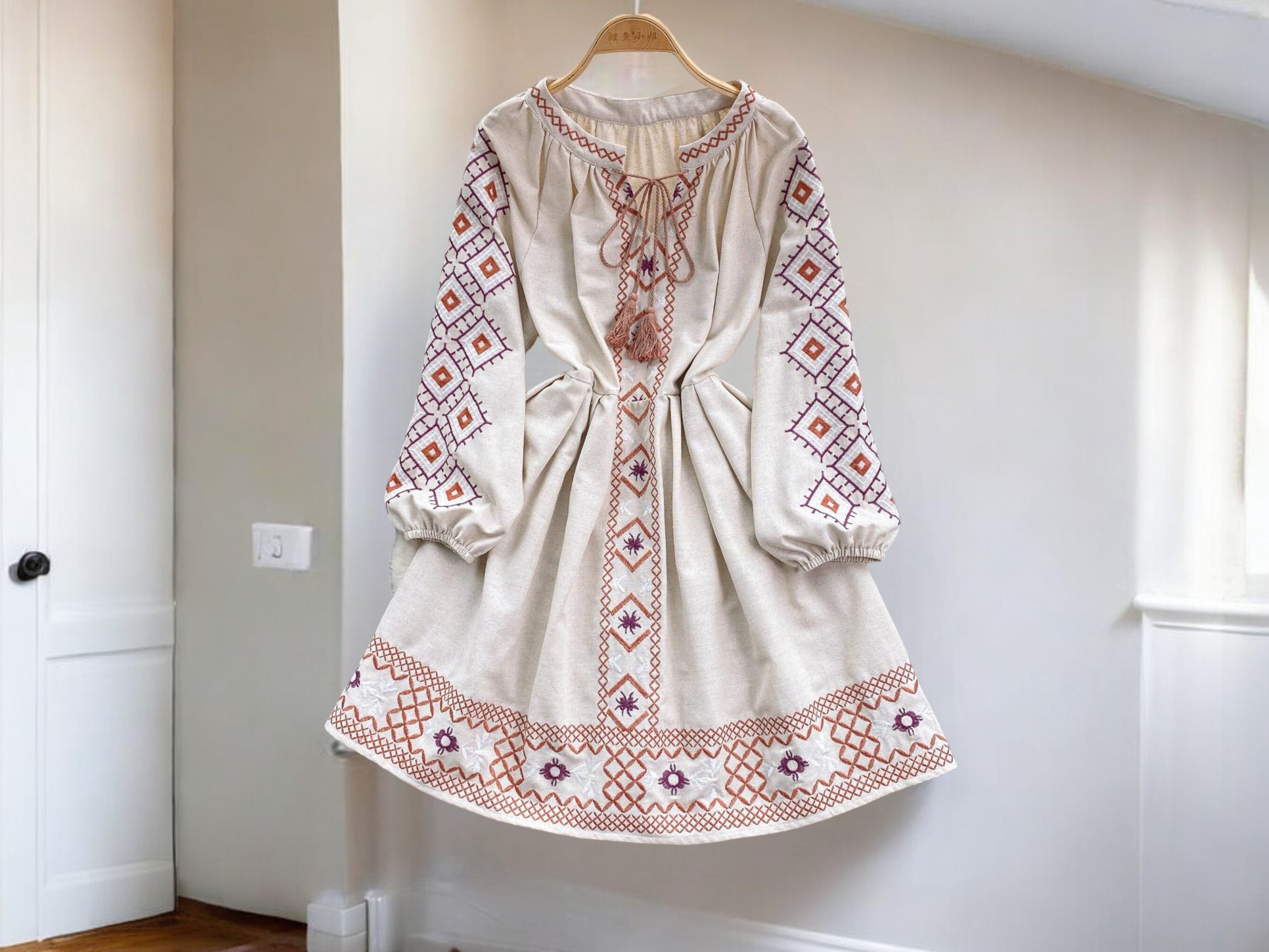 Women's Boho Dress | Loose Puff Sleeves | Fashionable Lace-up Clothing ...